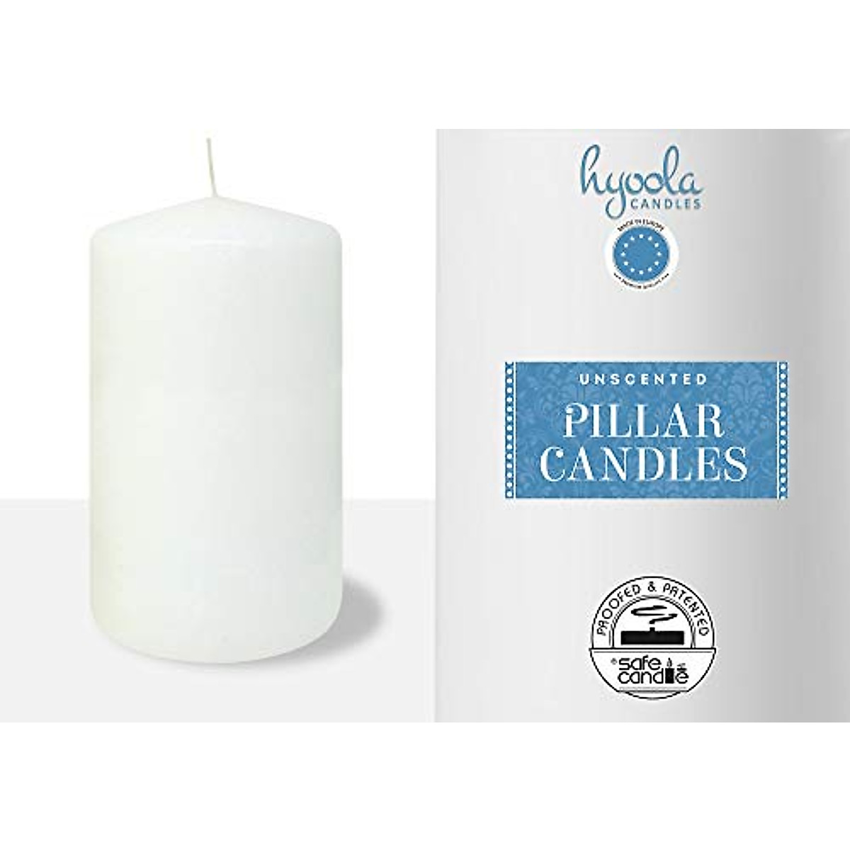 HYOOLA White Pillar Candles 3x5 Inch - Unscented Pillar Candles - 6-Pack - European Made