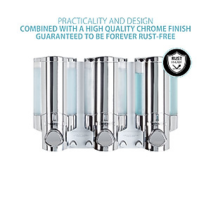 Better Living Products Aviva Shower Dispenser 3, Shampoo and Soap Dispenser, 3 x 11 fl. oz. Chrome, 11.2 x 3.5" x 7"