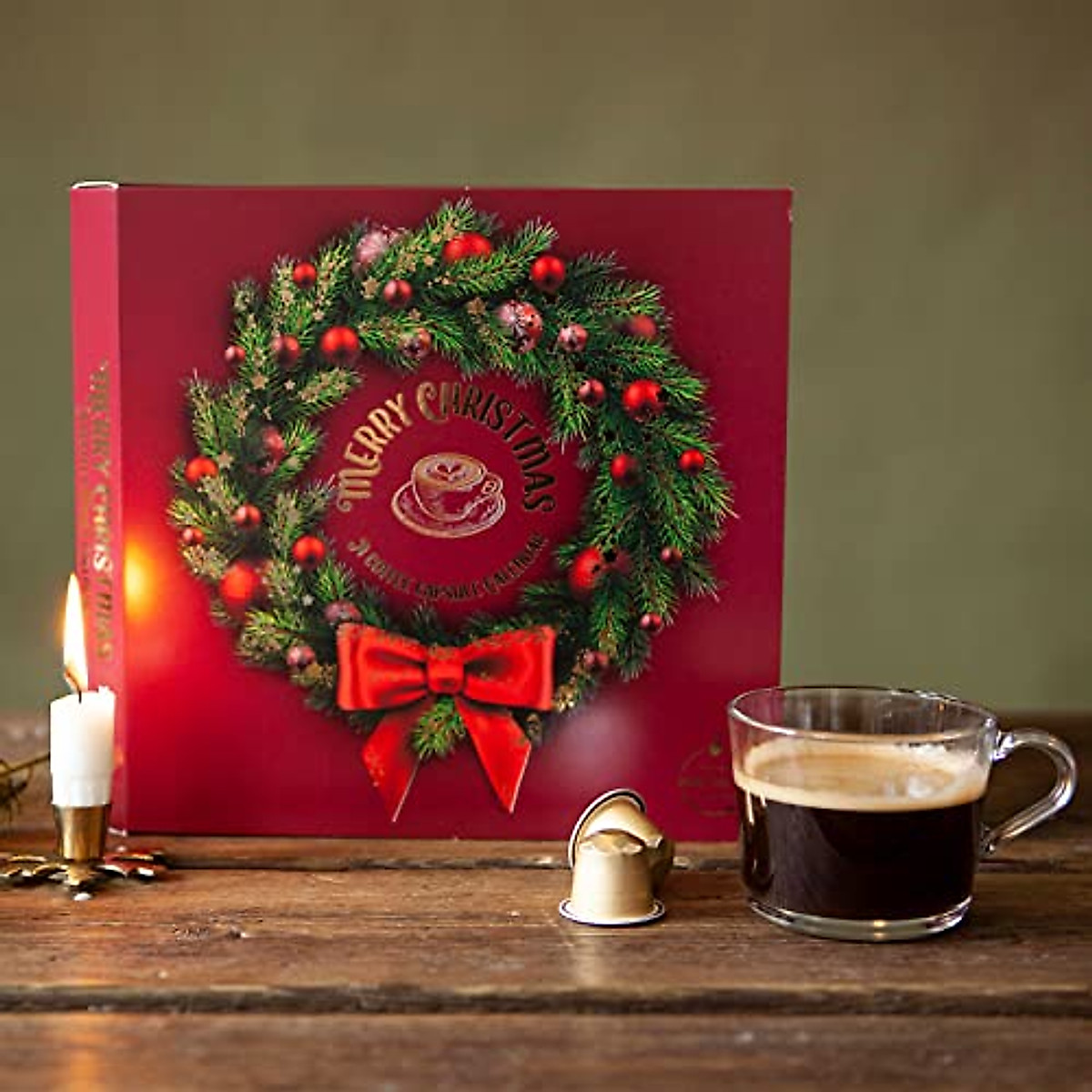 Christmas Advent Calendar with 24 Nespresso Compatible Pods from Real Coffee. Recyclable Original Line Aluminium Capsules. One Capsule for Each Day. Explore 11 Delicious Varieties. Red Edition