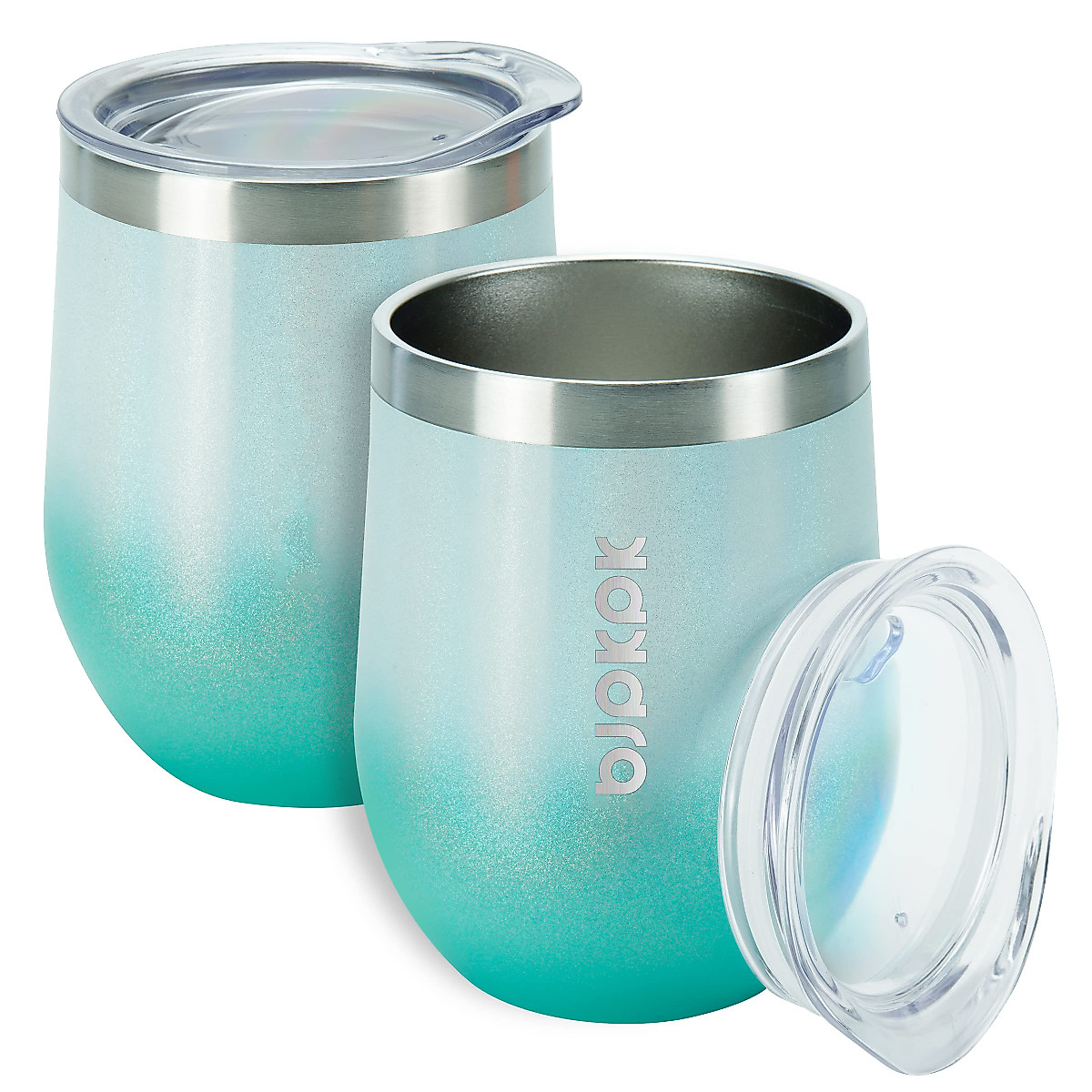 BJPKPK 2 pcs 12oz Insulated Wine Tumblers, 12oz Double Wall Vacuum Coffee Mugs with Lid, Unbreakable Stainless Steel Wine Glasses, Insulated Coffee Cups for Home & Outdoor, Shimmer-Mint