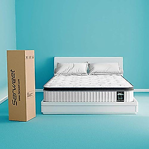 Serweet 8 Inch Memory Foam Hybrid Queen Mattress - Heavier Coils for Durable Support - Pocket Innersprings for Motion Isolation - Pressure Relieving - Medium Firm - Made in North America