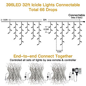Ollny Icicle Lights Outdoor Warm White, 720LED 60FT Christmas Lights with Remote 8 Modes IP44 Waterproof, Dimmable Connectable Timer Hanging Lights for House Outside Yard Indoor Decorations