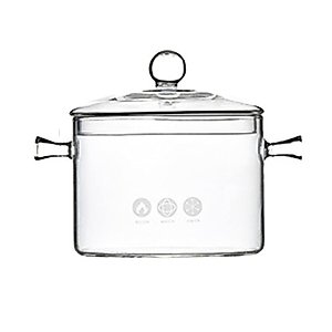DOITOOL Glass Saucepan with Cover, Clear for Cooking on Stove, 1 Liter Glass Cooking Saucepan for Pasta Noodle, Soup, Milk, Tea (14 x 19.5 x 16cm)