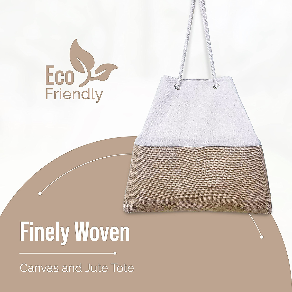 Large Jute Canvas Shoulder Beach Bag | Finely Woven Eco-friendly Canvas and Jute Tote | Cute Summer Pool Bag with an Elegant White Liner and Soft Drawstring | Offered by Hydrangea Island Trading Co