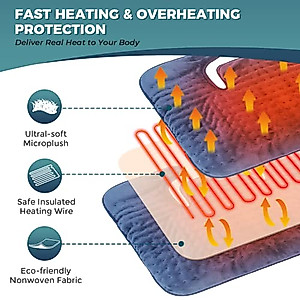 Bofypoo Weighted Heating Pad Neck and Shoulder Heating Wrap - 2.3lbs, 6 Heat Settings with LED Controller, 4 Auto Shut-Off, Machine Washable, Gifts for Women Men Mom Dad,17”X22”, Blue