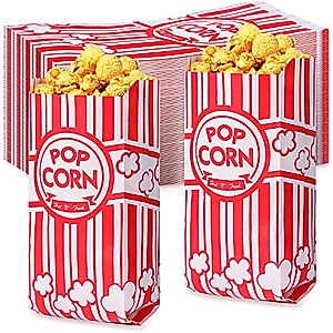 Paper Popcorn Bags 2 oz Grease Resistant Popcorn Bags Individual Servings Tear Resistant Popcorn Holders Red and White Container Popcorn for Carnival Movie Party Supply, 5.5 x 2 x 11.2 Inch (500 Pcs)
