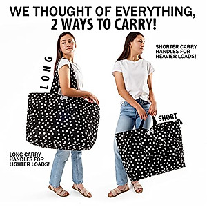 Foundry by Fit + Fresh, All The Things Tote Bag, Luggage, Travel Duffle Bag, Weekender Bags for women, and Beach Bag, B&W Dot extra large