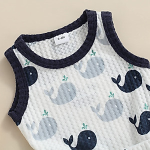 Kuriozud Baby Boy Summer Clothes Cute Print Sleeveless Tank Top Elastic Shorts Set 2 Piece Outfit (Dolphin, 12-18 Months)