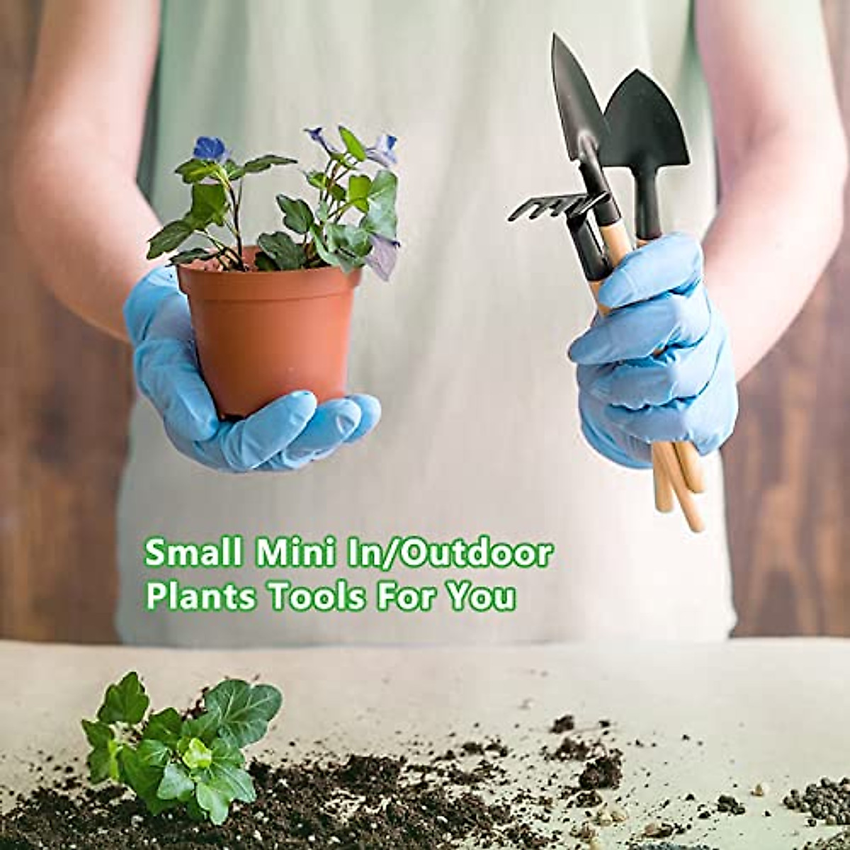 Small Garden Tools, 6 Pcs Mini Garden Tools Set, Cute Gardening Tools, Home Indoor Tiny Kids Gardening Tools Succulent Tool Kit, Plant Potted Flower Garden Tool Wood Handle for Plant Care Transplant
