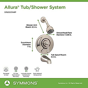 Symmons S7602STNRP Allura tub/shower system with secondary integral volume control, Satin Nickel