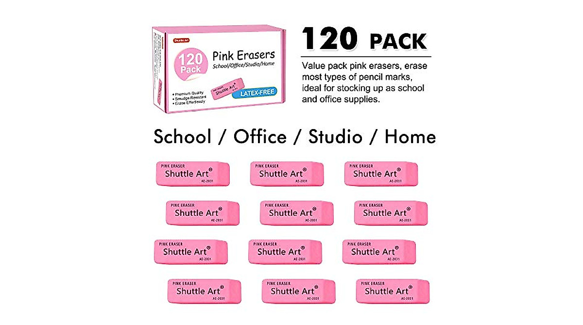 Buy Shuttle Art 120 Pack Pink Erasers - Perfect for School