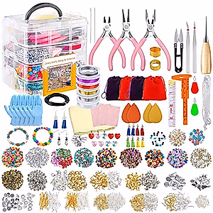 PP OPOUNT 2035 PCS Jewelry Making Supplies, Jewelry Making Kit with Jewelry Beads, Charms, Findings, Jewelry Pliers, Beading Wire for Necklace Bracelet, Earrings Making and Repairing