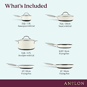 Anolon Achieve Hard Anodized Nonstick Cookware Pots and Pans Set, 9 Piece - Cream