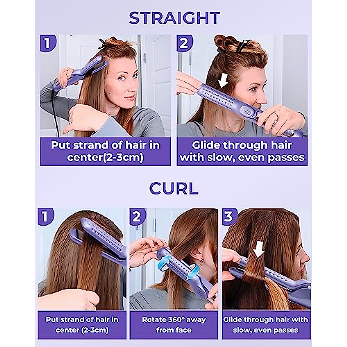 Air Hair Straightener and Curler 2 in 1,360° Airflow Curling Flat Iron, Hair Curler with Cooling Air Vents to Lock in Style,3D Floating Plate,15S PTC Fast Heat-Up,Lightweight & Dual Voltage for Travel