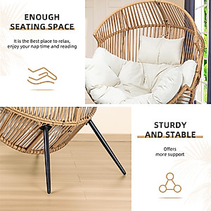 Vongrasig Wicker Egg Chair PE Rattan Chair with Cushion, Oversized Patio Lounge Chair for Outdoor, Indoor, Balcony, Backyard, Garden, Beige