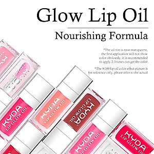 KYDA 2 Colors Hydrating Lip Glow Oil, Moisturizing Lip Oil Gloss, Transparent Plumping Lip Gloss, Lip Oil Tinted for Lip Care and Dry Lips, 007+012