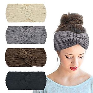 DRESHOW Winter Wide Headbands for Women Crochet Turban Knitted Ear Warmer Thick Headband Crochet Bow Twist Head Wraps Winter Accessories