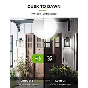 L LOHAS LED Dusk to Dawn LED Light Bulbs, 40W Equivalent LED Outdoor Lighting, Daylight 5000K, Automatic On/Off Outdoor Light, A19 6W Bright Porch Light Bulbs, 500LM E26 for Garage Patio, 4 Pack