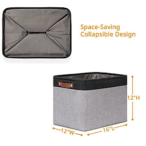 DULLEMELO Collapsible Bundle Baskets 3 Medium Baskets 15"x11"x9.5" + 2 Large Baskets 16"x12"x12"（Black&Grey)