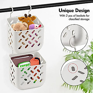 Lunmore Plastic Hanging Shower Caddy Basket, Bathroom Organizing Basket with Hook, Bedside Organizer for Bathroom, Kitchen, Dorm Room (2 Pcs, White-Gray)