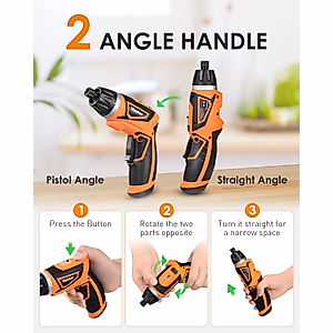 Vastar 7.2V Cordless Screwdriver, Electric Power Screwdriver Set With Rechargeable Battery & Pivoting Handle, 320RPM/10+1 Torque Small Automatic Screw driver Kit with 47Pcs Bits/LED Front Light