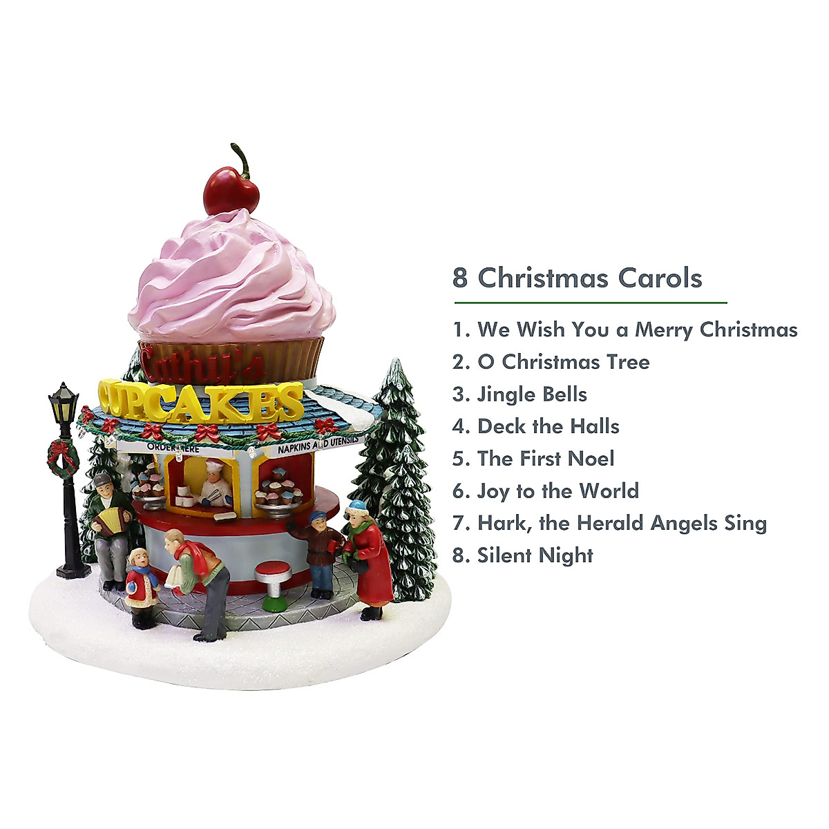 MOMENTS IN TIME Christmas Village Building, Cupcake Shop with LED Lights and Christmas Music - Battery Operated (not Included) (10.4" H x 9.5" W x 7.5" D)