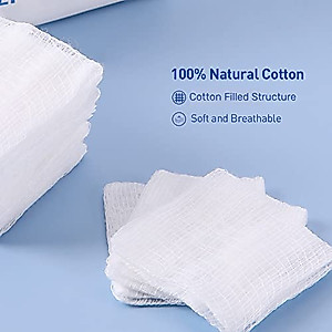 JMU Cotton Gauze Pads 2x2, 8-ply Woven Gauze Sponges, 200pcs Non-Sterile Surgical Sponges, Nonstick Dental Gauze Pads for First Aid Wound Dressing