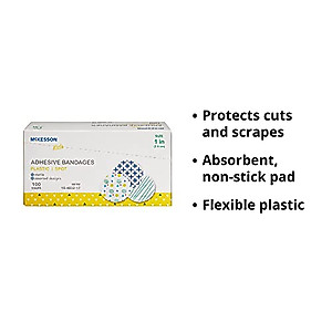 McKesson Kids Adhesive Round Bandages for Minor Cuts and Scrapes - Fun Assorted Printed Spots for Boys and Girls - 3 Inches, 100 Count, 1 Pack