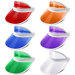 Ultrafun Unisex Candy Color Sun Visors Hats Plastic Clear UV Protection Cap for Sports Outdoor Activities (6pcs)