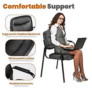 Sweetcrispy Waiting Room Chairs No Wheels Set of 2, Leather Stationary Office Reception Guest Chair with Padded Arms for Elderly Desk Conference Room Lobby Table Side Salon