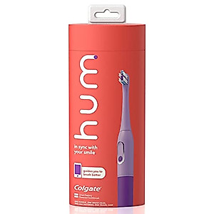Colgate hum Smart Battery Toothbrush Kit, Sonic Toothbrush with Travel Case, Purple