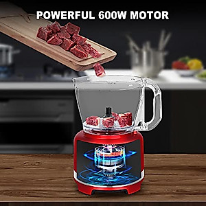 Homtone Professional Food Processors Food Chopper, 600W with 16 Cup Processor Bowl, 4 Blades, Food Chute and Pusher for Shredding, Pureeing Vegetables, Meat, Grains, Nuts