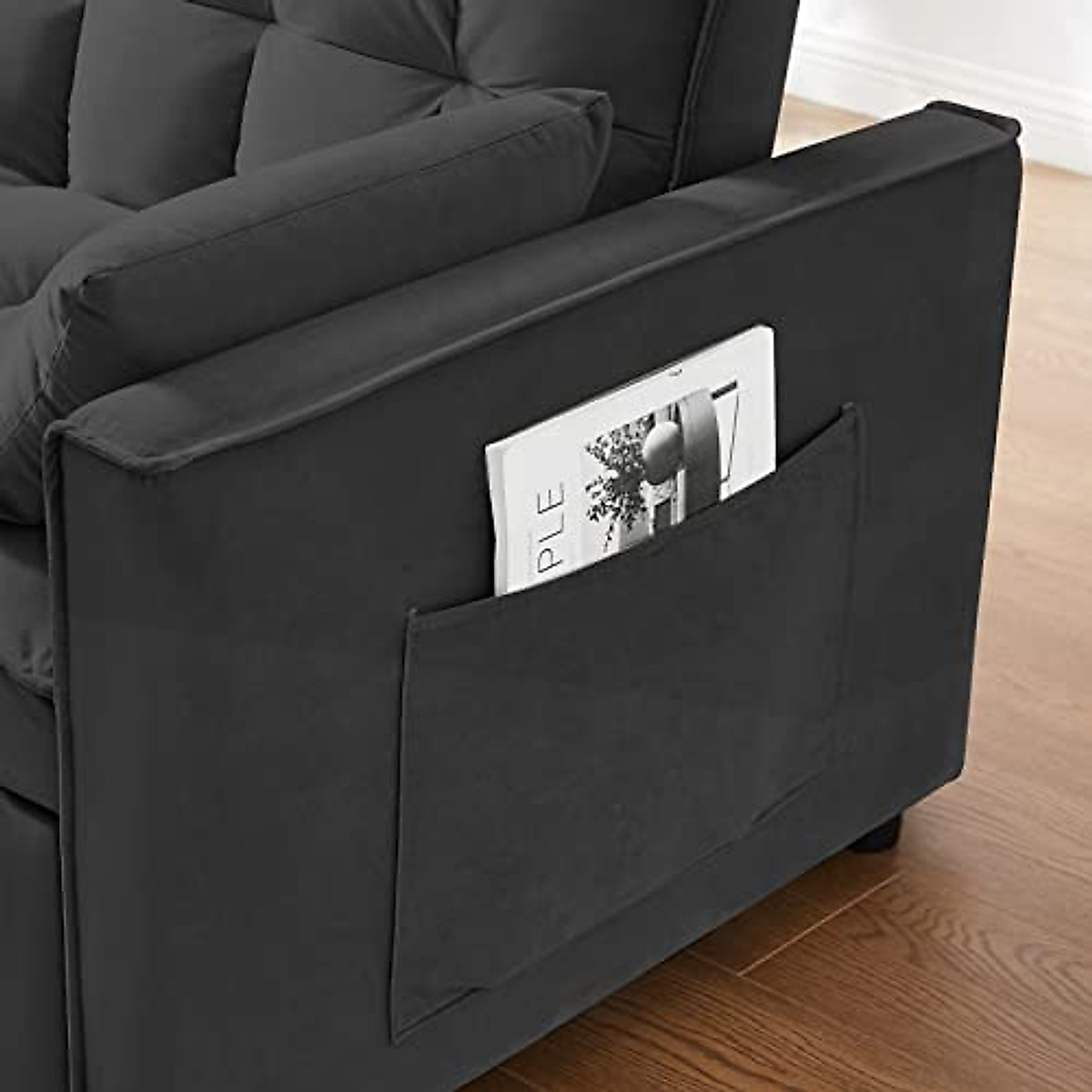 ERYE Loveseat Sofa Convertible Sleeper Couch Bed W/Pull Out Sleep Daybed, Functional Reclining Backrest Love Seat Sofa & Couch for Living RoomTwin Black Velvet 2 Pillows Both Side Pockets