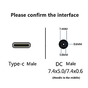 65W PD USB Type C Male Input to DC 7.4mm x 5.0mm Male (7.4mm x 0.6mm) Power Charging Cable Compatible for Dell Latitude E6420 E6430 E6430s E6430U E6440 E6500 E6510 (6.6 FT)