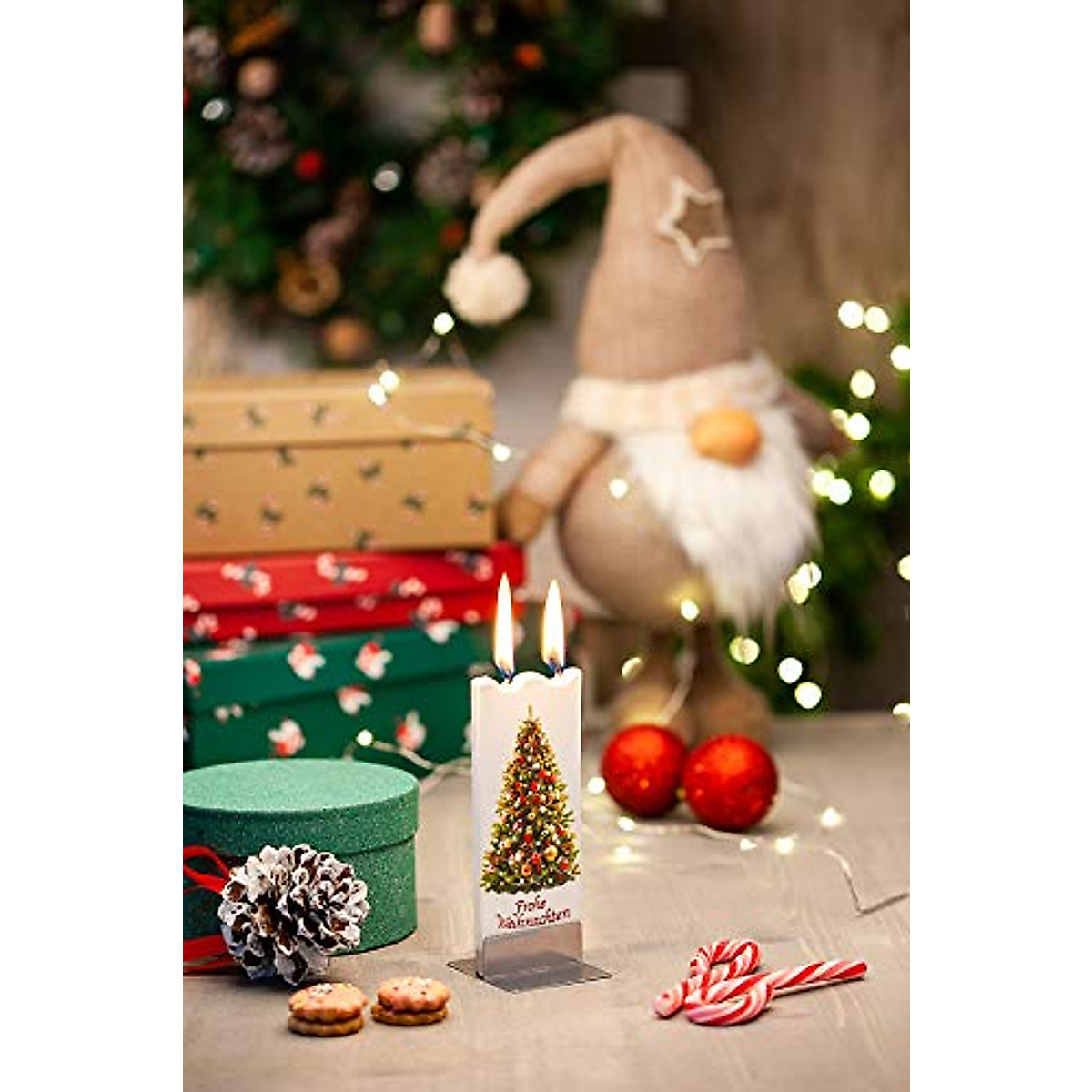 Flatyz Candles Winter Birds White Candle - Flat, Decorative, Hand Painted Candle Gifts for Women or Men - 6 inches