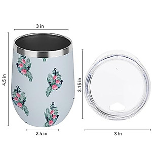 silichee 12 Oz Stainless Steel Coffee Travel Mug with Lid Marine Pattern Anchor Flowers Summer Background Flowers at Insulated Tumblers Vacuum Coffee Mugs for Hot and Cold Wine,Drinks,Coffee