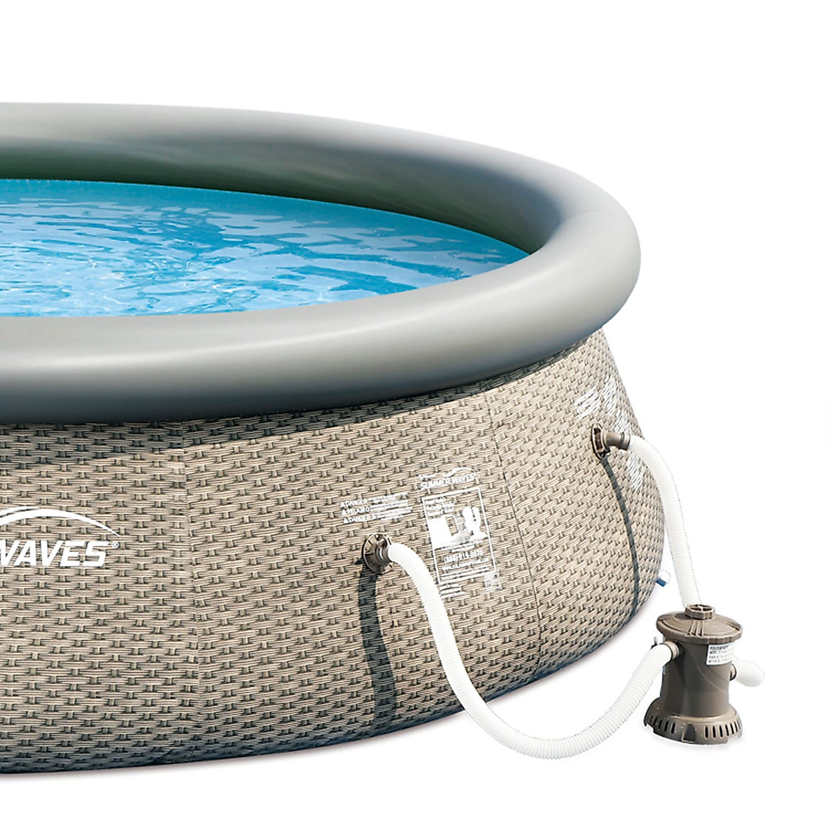 Summer Waves P10012365 Quick Set 12ft x 36in Outdoor Round Ring Inflatable Above Ground Swimming Pool with Filter Pump and Filter Cartridge, Brown
