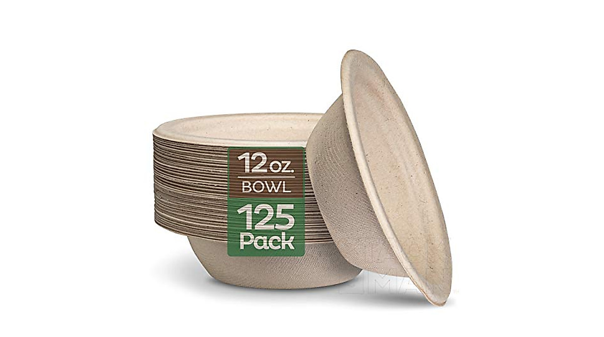 Compostable 12 oz Paper Bowls - Eco-Friendly 125 Pack