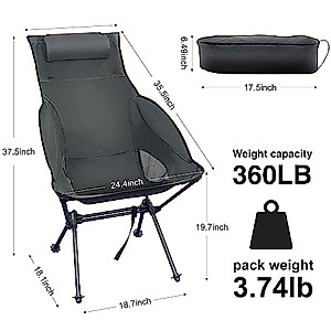 WTVIDAS Folding Camping Chair, High-Back Ultralight Aluminum Camp Chair with Removable Pillow,Oversize Backpacking Chair for Festivals Fishing Picnic and Hiking,Breathable Outdoor Camp Chair