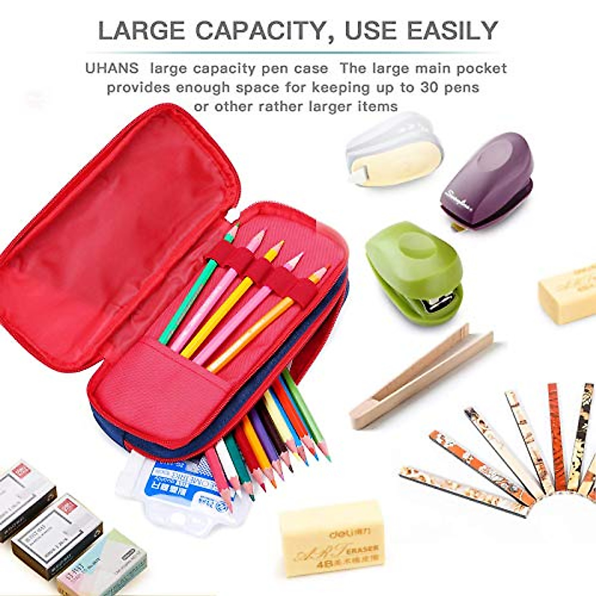 Large Capacity Pencil Case,Uhans Pencil Pouch with Double Zipper and 100% Polyester Sturdy Material,Pencil Box for Kids Can Be Multi Used in School and Office Makeup Bag