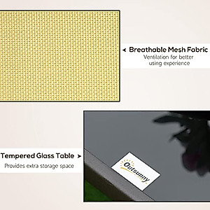 Outsunny 3-Piece Outdoor Gliders Set Bistro Set with Steel Frame, Tempered Glass Top Table for Patio, Garden, Backyard, Lawn, Yellow