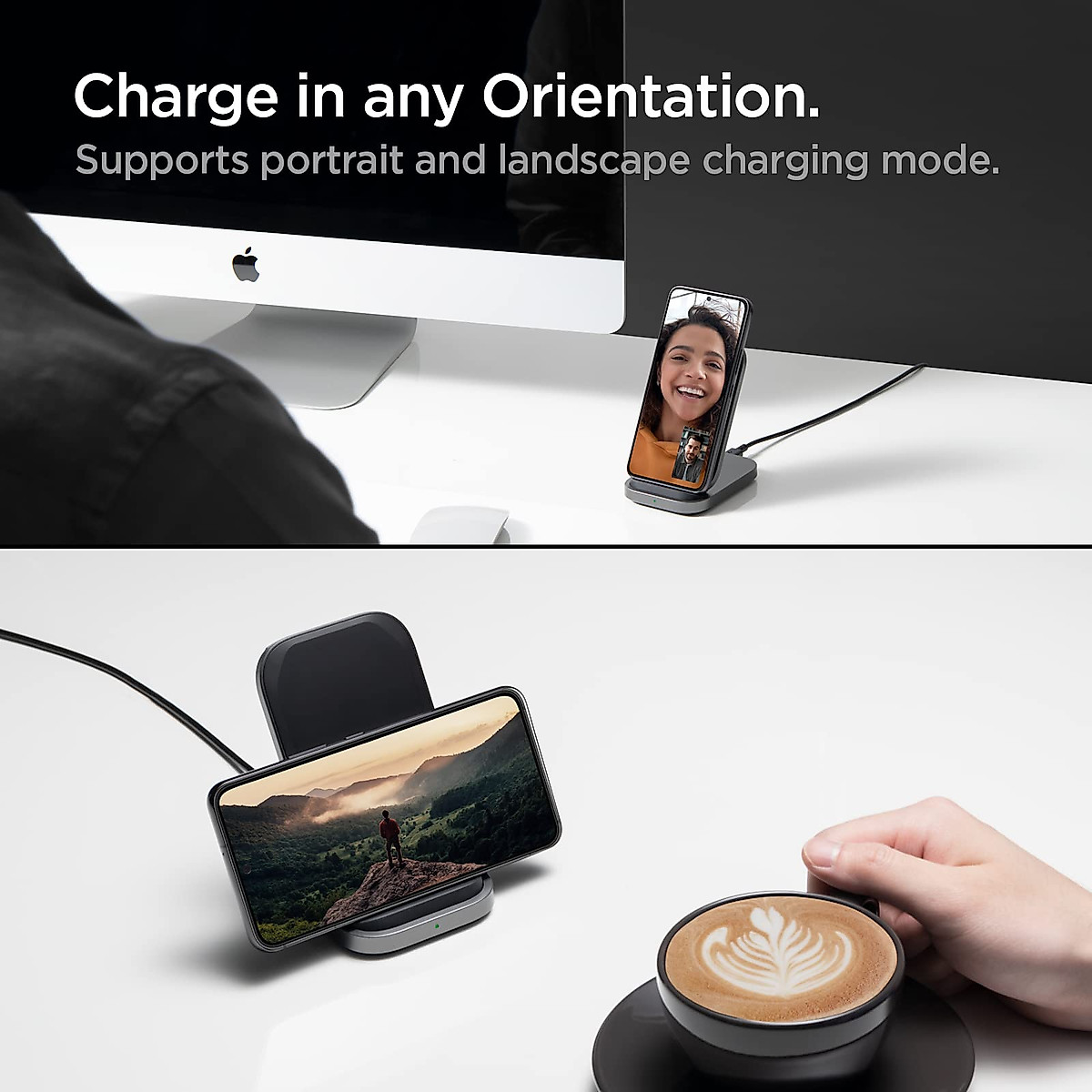 Spigen [Designed for Samsung] Qi True 15W Super Fast Wireless Charger Stand for Samsung Galaxy S23 Plus Ultra Z Fold Flip 4 3 S22 Note 20 S21 S20 S10 S10e Note 10 and More [No Adapter Included]