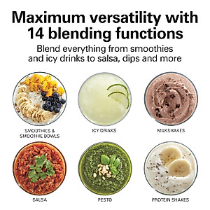 Hamilton Beach Wave Crusher Blender with 40 Oz Glass Jar and 14 Functions for Puree, Ice Crush, Shakes and Smoothies, Stainless Steel (54221)