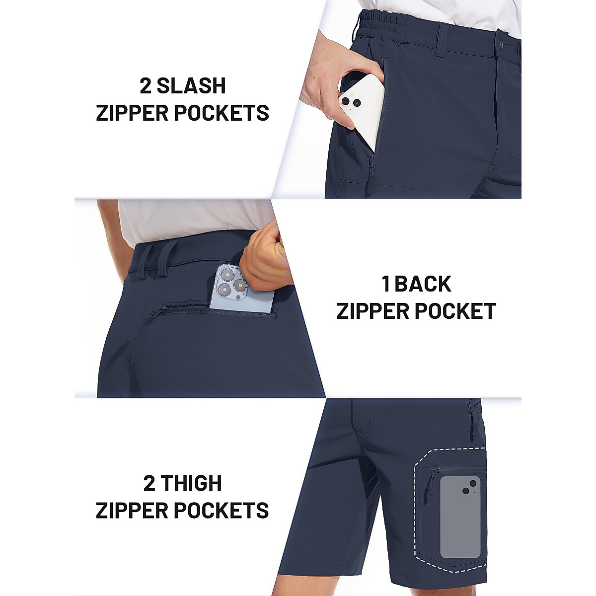 TACVASEN Mens Hiking Cargo Shorts Quick Dry Stretch Golf Shorts 10 Inch Inseam with Zipper Pockets for Outdoor Fishing Navy