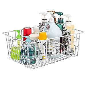 iPEGTOP Deep Refrigerator Freezer Baskets, Large Household Wire Storage Basket Bins Organizer with Handles for Kitchen, Pantry, Freezer, Cabinet, Closets, Pearl White, Set of 5