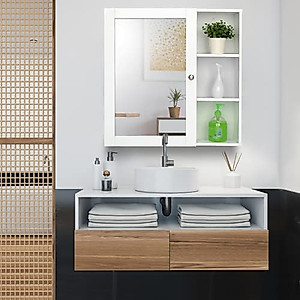 YEMELI Bathroom Cabinet Bathroom Wall Mirror Medicine Cabinet Bathroom Cabinet Wall Mounted Single Mirror Door White 24 x 7.5 x 24 Inch