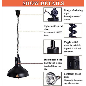 Adjustable Heat Lamp for Parties Buffets, Food Heat Lamp Kitchen Lights Buffet Server Food Warmer Metal Chandelier, 60-180mm Buffet Food Heat Preservation Chandelier (Color : Red)