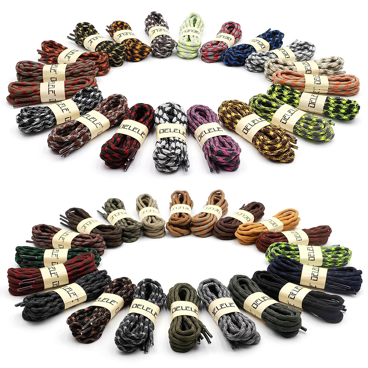 DELELE 2 Pair Round Wave Non Slip Outdoor Mountaineering Climbing Shoe Laces String Rope Blue&Black Hiking Shoelaces Men Women Shoestrings-55 inch