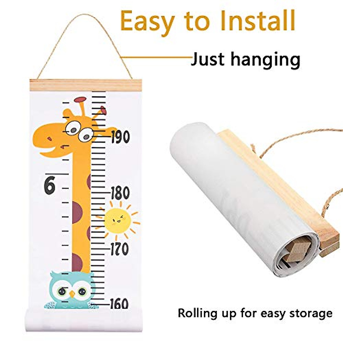 JJGoo Baby Growth Height Chart Hanging Ruler Wall Decor for Kids, Canvas Removable Height Growth Chart 79" x 7.9"(Giraffe)