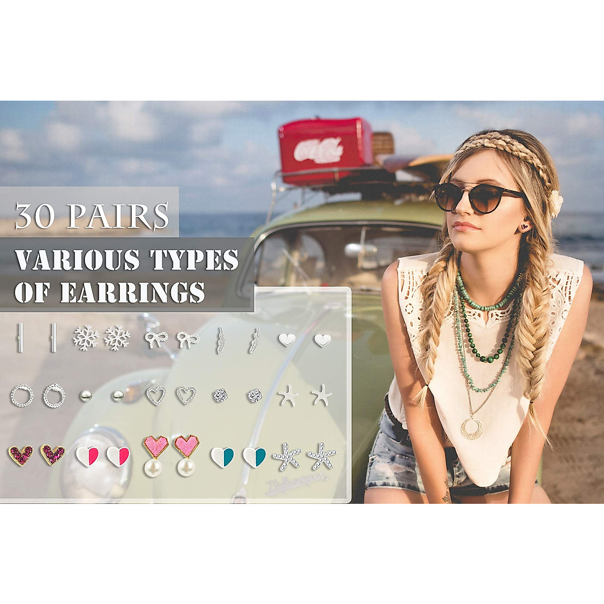 Stud Earrings Set Crystal Pearl Round Circle Heart Cubic Zirconia Geometric Ball Hypoallergenic Earring Set Charm Trendy Piercing Jewelry Gift for Women Girls Teens Lady,30 Pairs Earring